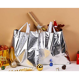 Gesodant Merchandise Bags,Retail Clothing Grocery Boutique Shopping Bags with Handles,Gift Bag, Size 15.7" x 14.2", Set Of 50 - Silver