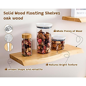 Decent Vrvege Wall Mounted Floating Shelves with Live Edge Design, Irregular Rectangle Wall Decoration Shelf Set of 3, Solid Oak Wood Wall Display Organizer, Home Wall Storage Decor Shelve