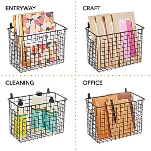 mDesign Portable Metal Wire Wall Mount Decor Storage Organizer Basket Bin - Hang in Kitchen, Garage, Entryway, Mudroom, Bedroom, Bathroom, Laundry Room - Concerto Collection - 2 Pack - Bronze