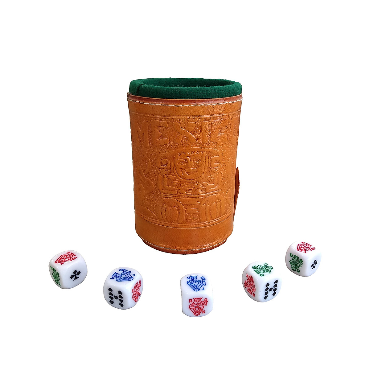 Cup Poker dice Game Set with Cup Leather Lined (cubilete)…Honey