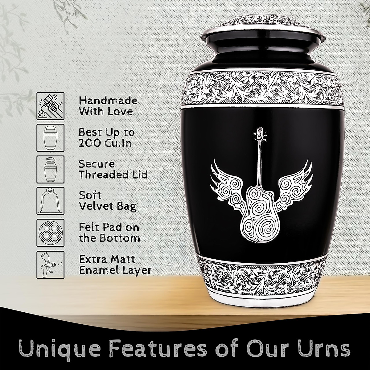 Displayex India Hand Engraved Guitar Urns for Human Ashes Adult Male Female - Urns for Men Women Human Ashes, Cremation Urn Human Ashes, Dog Cat Pet Memorial Urn, Keepsake Box