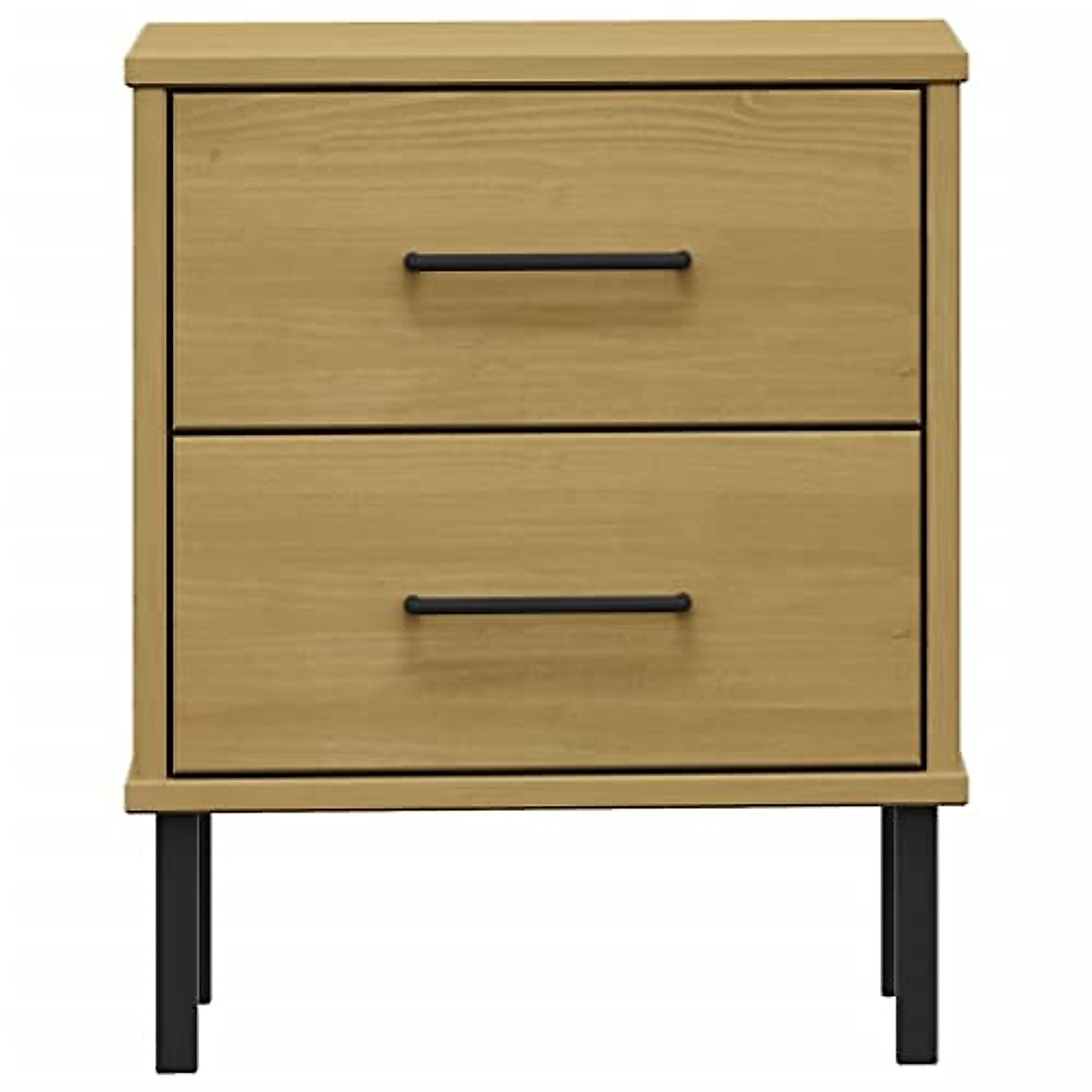 loibinfen Wooden Bedside Cabinet with Metal Legs and 2 Drawers, Solid Wood NightStand End Side Table for Home Office, Brown 15.7"x13.8"x19.1"(B)