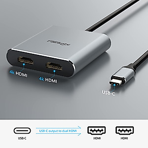 USB C to Dual HDMI Adapter 4K 60Hz, Splitter 2 Monitors Extended Display, Type C Hub Multiple Docking Station for Laptop(DP Alt Mode Required) Compatible with Thunderbolt 3…