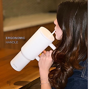 CeylonManel 40oz Stainless Steel Double Wall Vacuum Insulated Sublimation Tumbler with Handle, Straw, Lid Travel Cups in Matte Finish (Sky Blue), Large