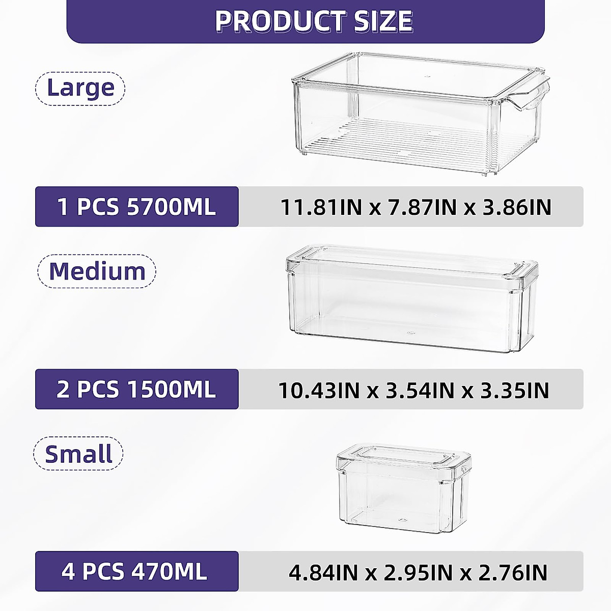 Obsoorth 7 Pack Stackable Fridge Organizer Bins with Lids KitchenClear Acrylic Kitchen Refrigerator Organizers and Storage, Dripping Hole Design to Keep Food Fruit Vegetable Fresh for Freezer, Pantry