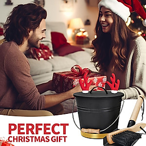 Mini Ash Bucket with Lid,Shovel & Hand Broom,Galvanized Steel Metal Charcoal Container, Coal Bucket with Handle,Tool Set Accessories for Fireplace Indoor & Outdoor, Fire Pit, Wood Burning Stove.Golden