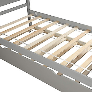 P PURLOVE Twin Size Bed Frame with Trundle,Wood Platform Bed with Twin Size Trundle Bed,Twin Platform Bed Frame with Headboard with Slat Support, No Box Spring Need