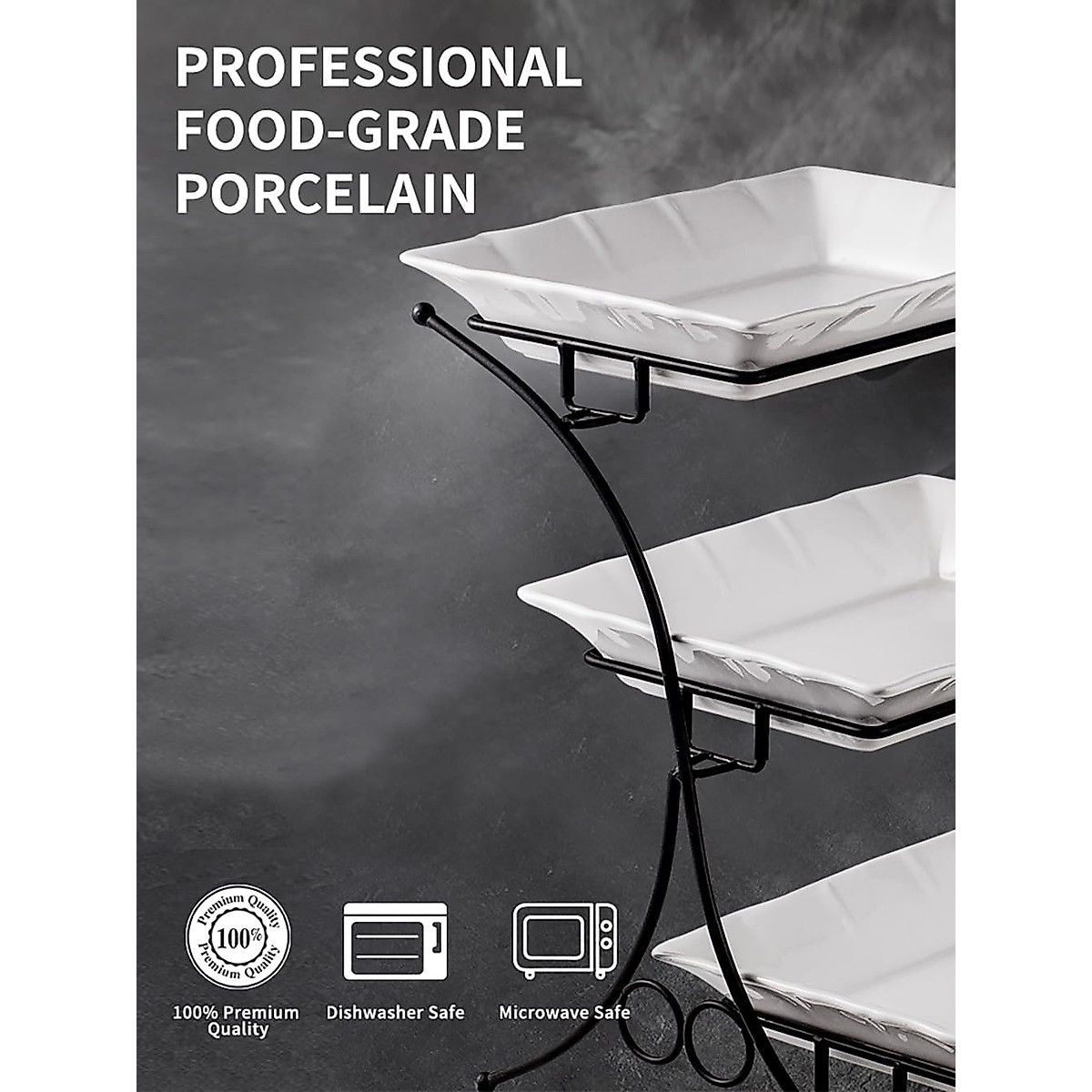 YHOSSEUN Porcelain Baking Set with Stand Tiered Serving Stand 3 Tier Buffet Server with Casserole Perfect Tray for Serving Display Large Size