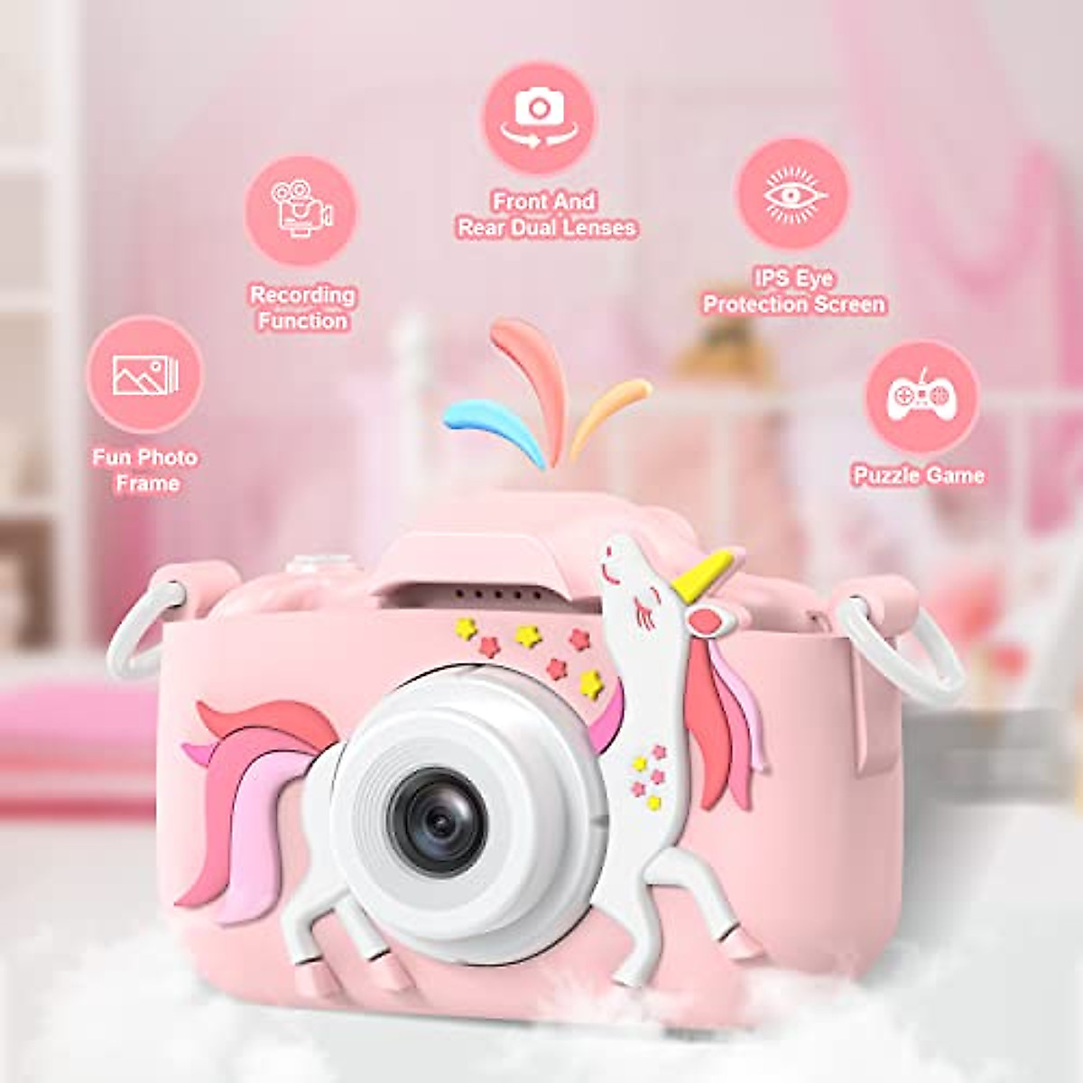 OUTUVAS Kids HD Digital Video Cameras for Toddler, Christmas Birthday Gifts for Boys and Girls Age 3+, 1080P HD Anti-Drop Camera, with 32GB SD Card. (Pink)