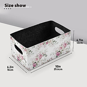 Pfrewn Floral Pattern Storage Bins Baskets for Organizing Pink Peach Blush White Flowers Fabric Foldable Storage Boxes Bag Collapsible Closet Shelf for Shelves Nursery Toys Office, 2 Pack