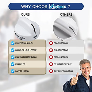 Range Burner Knob White 8273104, Gas Stove Knob Replacement Part Fit for Whirlpool & Sears - Replaces WP8273104 PS393679-4 Pack