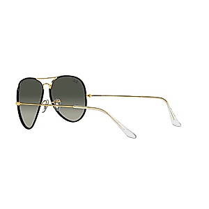 Ray-Ban RB3025JM Classic Full Color Metal Aviator Sunglasses, Black On Legend Gold/Grey Gradient, 58 mm