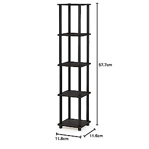 FURINNO Turn-N-Tube 5-Tier Corner Square Rack Display Shelf, Round, Espresso/Black