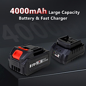 Osinhe 21V Cordless Impact Wrench, 406Ft-lbs (550N.m) Max Torque, Brushless 1/2 inch Impact Wrench, 1Pcs 4.0Ah Battery, Fast Charger, 5Pcs Driver Sockets, Drill & Screwdriver, Tool Box