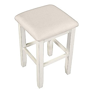 JIVOIT 3-Piece Counter Height Dining Table Set with 2 Storage Drawers and 2 Upholstered Stools, Open Shelve, Farmhouse Rustic Wooden Bar Set Bistro Dining Set (Brown+White with 2 Stools)