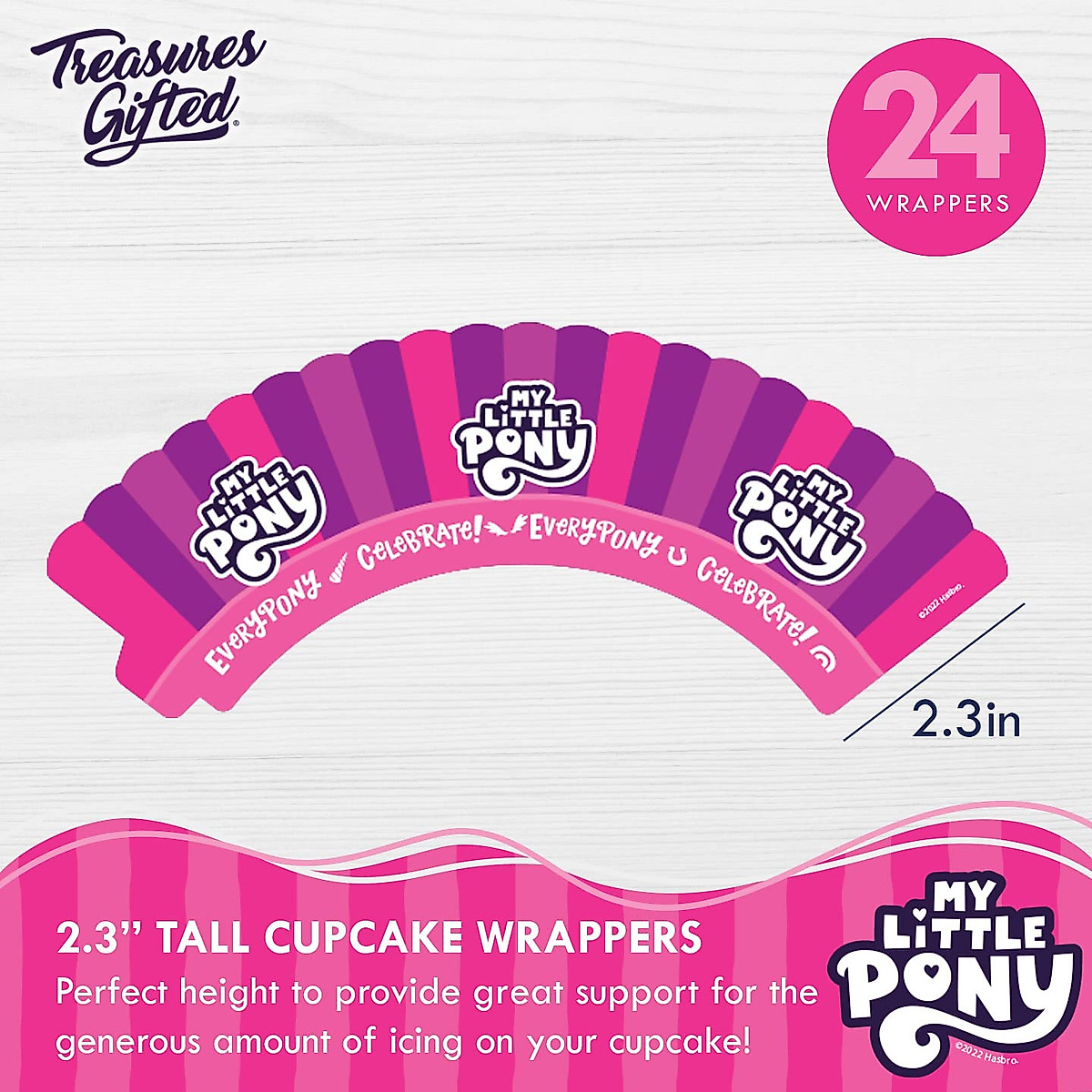 Treasures Gifted Officially Licensed My Little Pony Cupcake Toppers & Wrappers 24ct - My Little Pony Cake Decorations - My Little Pony Cake Toppers - My Little Pony Birthday Party Supplies