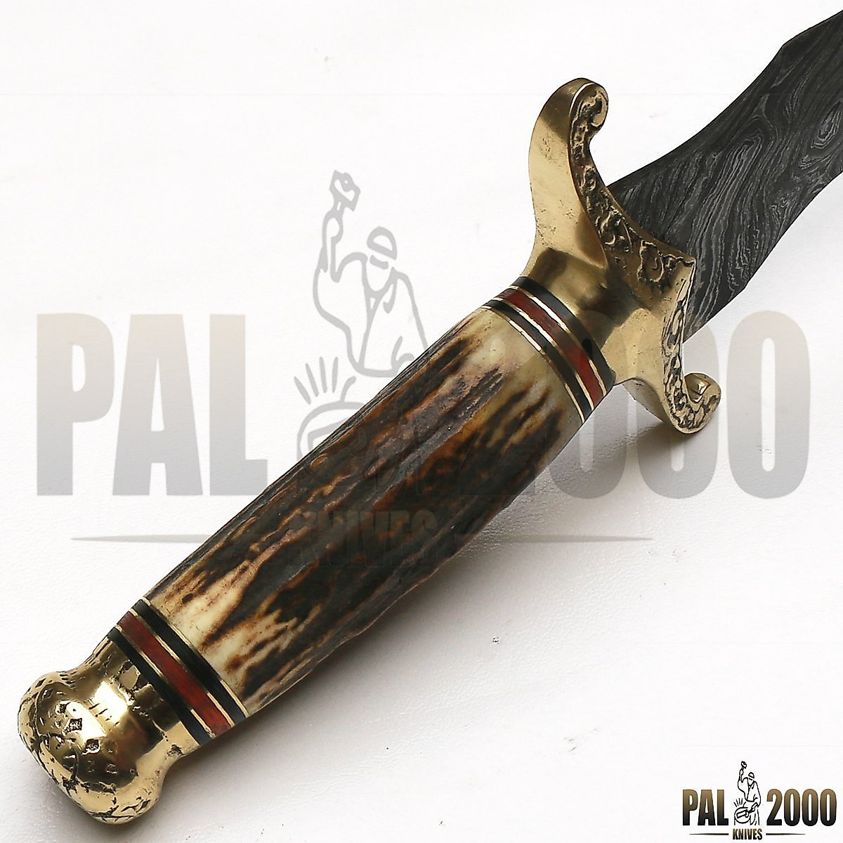 PAL 2000 KNIVES SW-8888 Handmade Damascus Steel 20 Inches Vivi Hunting Knife Stag Horn Handle with Sheath