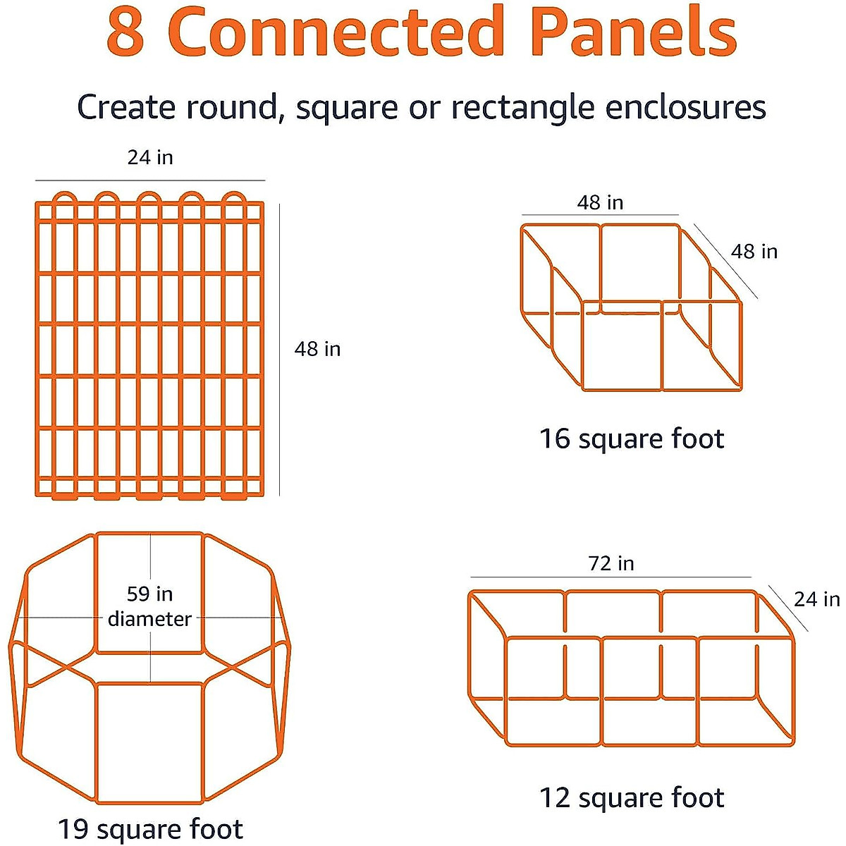 Amazon Basics Foldable Octagonal Metal Exercise Pet Play Pen for Dogs, Fence Pen, No Door, Large, 60 x 60 x 48 Inches, black