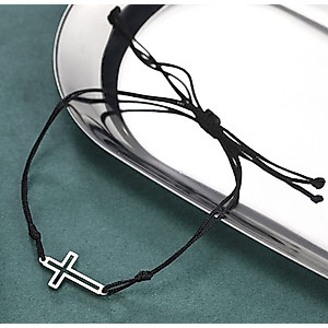 UNIFT Cross Bracelet For Women Men Stainless Steel Hollow Out Cross Adjustable Sideways Double Rope String Bracelet Christian Catholic Jewelry (silver, Stainless Steel)