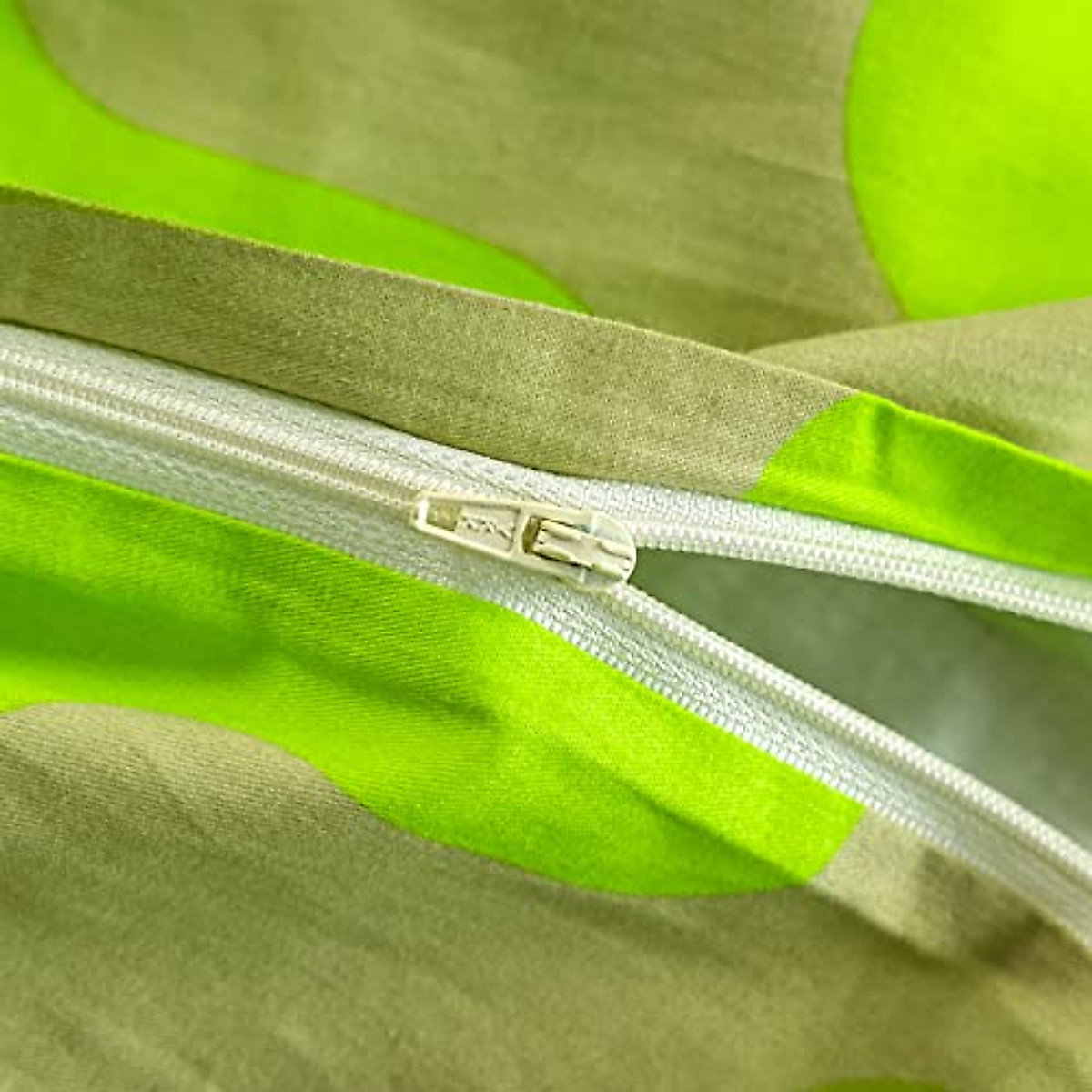 YuHeGuoJi Green Duvet Cover Queen 100% Cotton Striped Duvet Cover 3 Pcs Set 1 Fluorescent Green Geometric Duvet Cover with Zipper Ties 2 Pillowcases Modern Farmhouse Abstract Beige Bedding