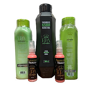 Litro Combo Formula Nueva Tratamiento Alisador keratina EPA Colombia + Shampoo y Acondicionador - Producto natural que estimula el crecimiento del cabello, No contiene Formol, No contiene Amoniaco. (Verde)