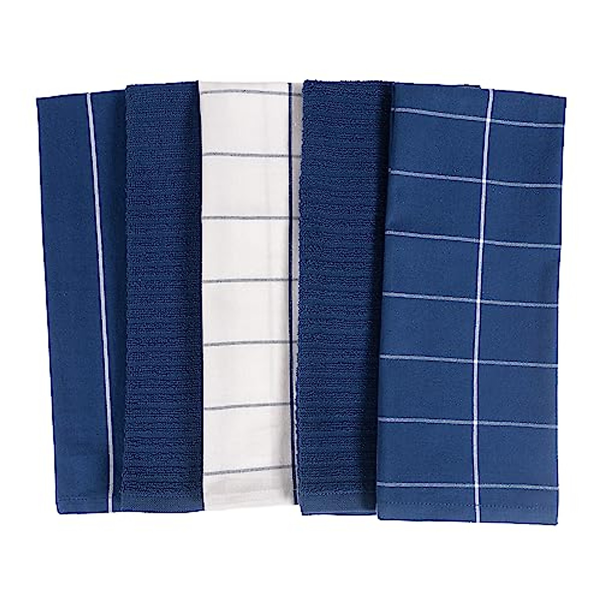 KAF Home Chelsea Assorted Kitchen Towel - Set of 10-18 x 28 Inches - Mixed Flat and Terry Dish Towels (Blue)