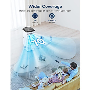 CENSTECH Evaporative Air Cooler, Swamp Cooler Air Conditioner w/ 12H Timer for Auto-off, 6 Upgraded Ice Packs, 3-Speed Windowless Air Conditioner, Smart Remote, Dual Tank Portable Air Cooler for Room