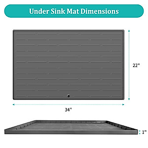 34" x 22" Under Sink Mat, Silicone Under The Sink Mat for Kitchen Waterproof, Under Sink Drip Tray with Drain Hole for Cabinet Protector, Hold Up to 3 Gallons Liquid