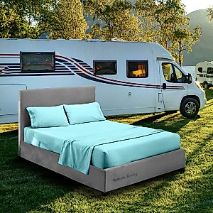 4 PCs RV Sheet Set, 30x80 Bunk, RV Bed Sheets for Campers, RV's & Travel Trailers/Cot Size/Guest Bed Fit Mattress up to 10" deep Motorhome RV Camping Sheet Aqua Blue, Cotton Cot Sheet