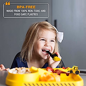 Dinneractive Dining Set for Kids - 3 Piece Construction Themed Toddler Utensils & Toddler Plates - Toddler Forks and Spoons - Kid Plate set