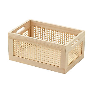 Gralara Rectangular Storage Basket, Rustic Wooden Box Sundries Book Organizer Multipurpose Wood Frame Storage Basket for Closets Bedroom Cabinets, Super Small