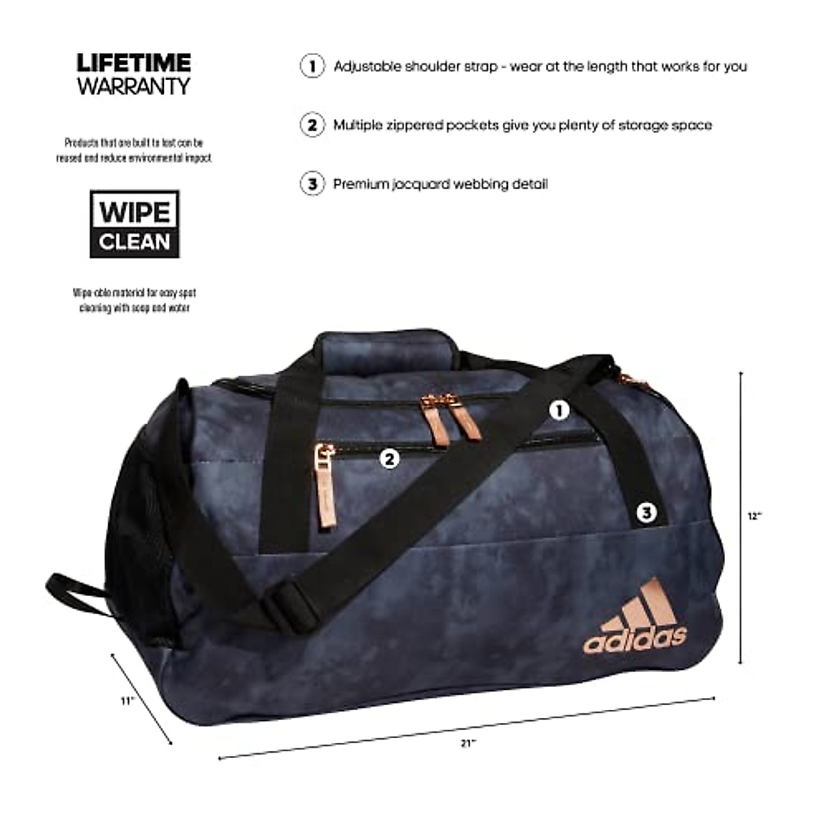 adidas Squad 5 Duffel Bag, Stone Wash Carbon/Rose Gold, One Size