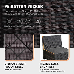 TerraRelax Patio Furniture Set 5 Pieces All Weather Patio Conversation Sets Wicker PE Rattan Outdoor Sectional Couch Sofa with Cushion Ottoman Table for Poolside Peacock, Garden, Backyard Navy