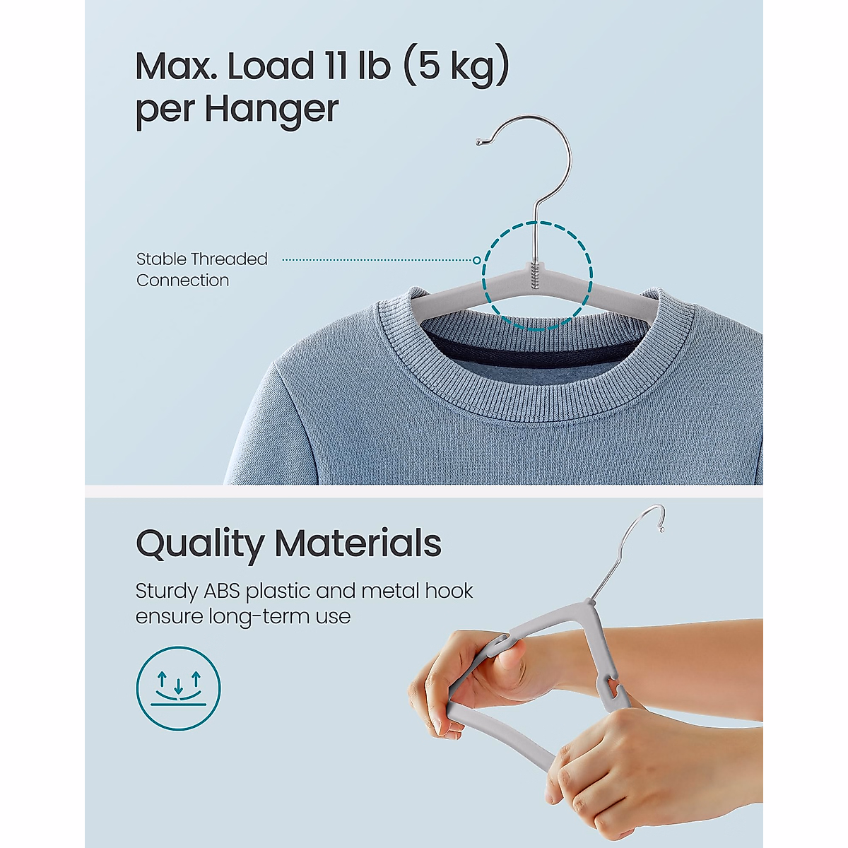 SONGMICS Kids Hangers 50 Pack, 14 x 8 Inches, Baby Hangers for Closet, Non-Slip Velvet Hangers, Childrens Hangers, Space-Saving Clothes Hangers, Wide Shoulder Notches, Dove Gray UCRF038G01