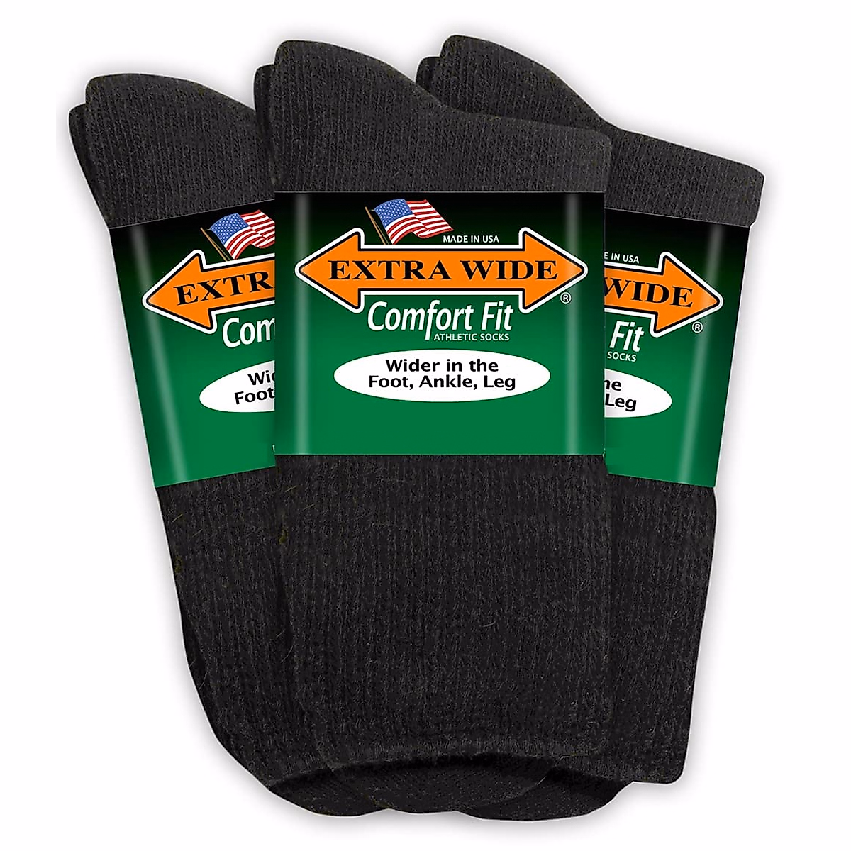 Extra Wide Comfort Fit Athletic Crew (Mid-Calf) Socks for Men and Women, Pick your size, Do not size up (Large, Large - Black)