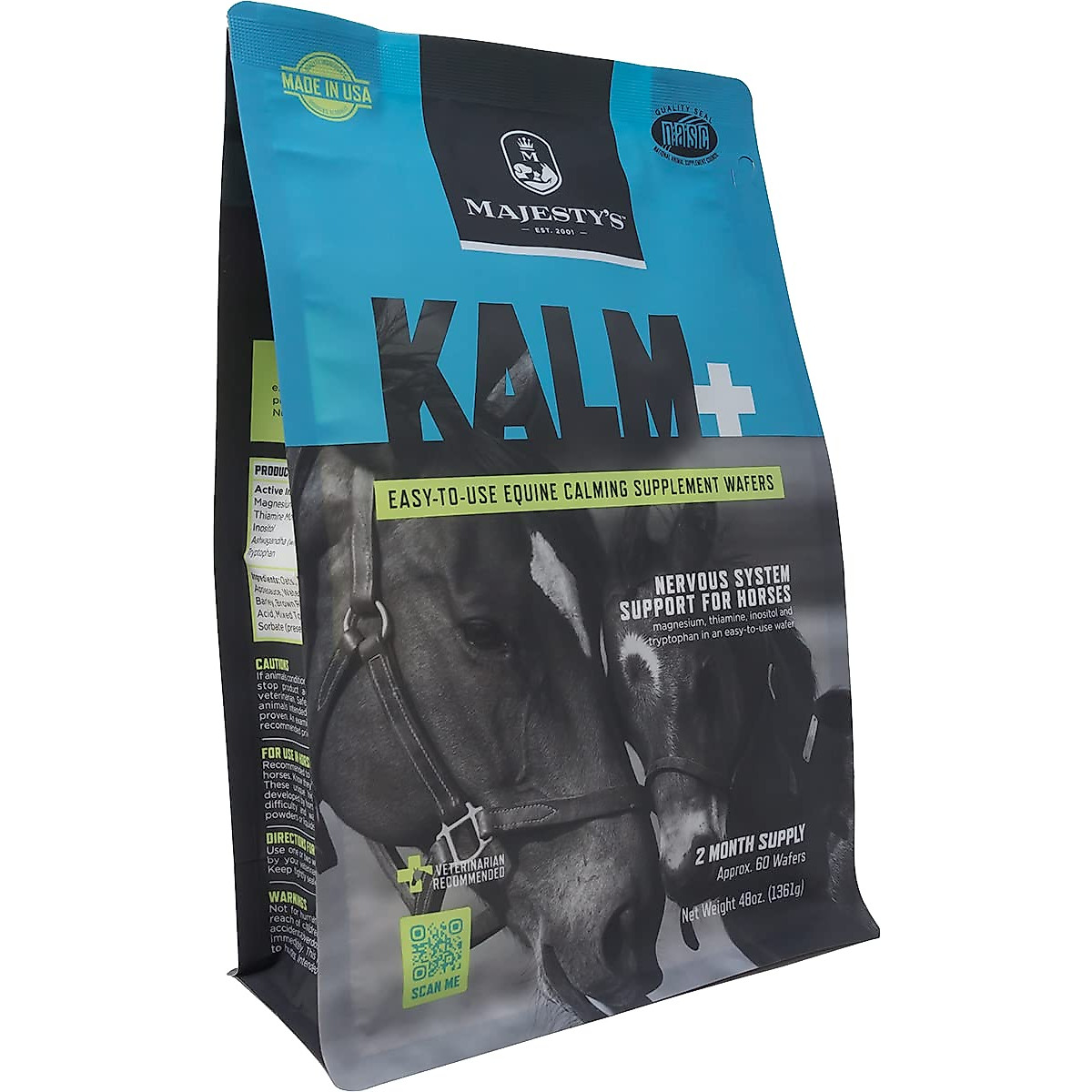 Majesty's Kalm Wafers - Supports Horse / Equine Balanced Behavior and Normal Nervous System Function - Tryptophan, Vitamin B1, Winter Cherry, Inositol - 60 Count (2 Month Supply)