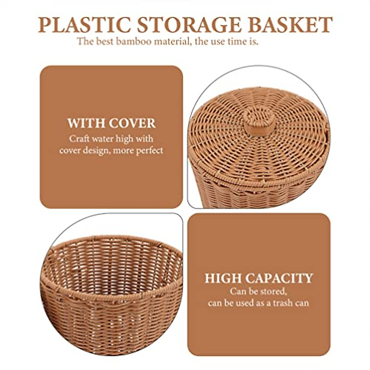 GANAZONO Wicker Garbage Bin 2pcs Wicker Trash Can with Lid Bathroom Rattan Step Trash Can for Kitchen Home Silent Closure Garbage Can Removable Liner Bucket Wastebasket Woven Trash Bin