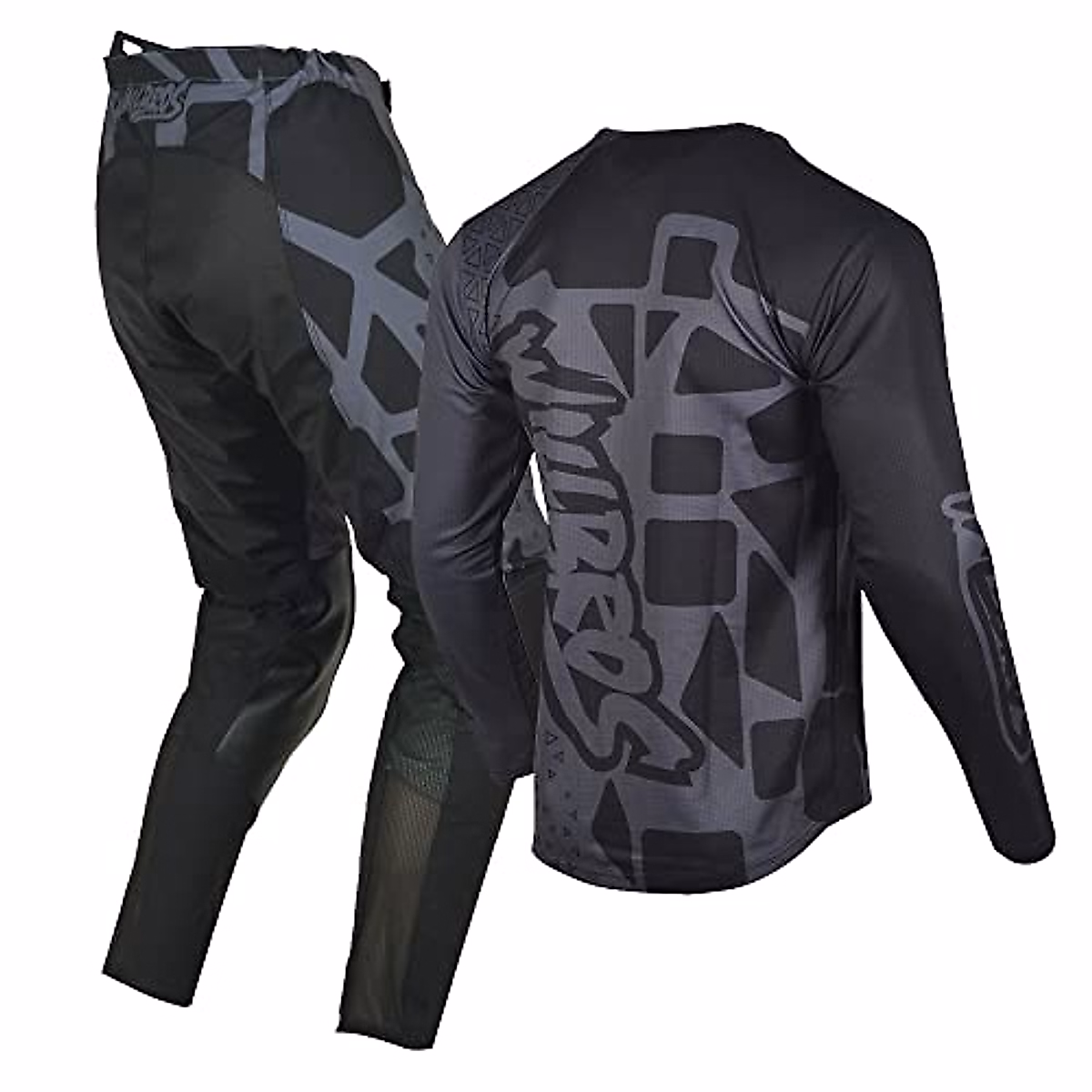 Willbros Motocross Jersey Pants Combo Mens Women Adult MX Gear Set Protective Offroad Dirt Bike Set Riding Racewear Black Grey (Jersey L Pants 34)