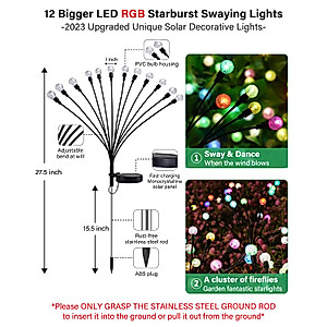 6 Pack 72 Big LEDs Colored Solar Firefly Lights Outdoor Waterproof-RGB Color Changing Solar Garden Lights-Swaying Dance Lights-Solar Powered Firefly Lights-Pathway Decoration Lights For Yard Christmas