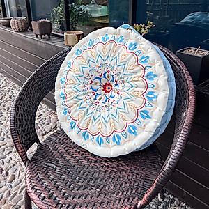 vctops Boho Print Round Chair Pad with Handle Soft Velvet Chiar Cushion Floral Pattern Thicken Seat Cushion for Dining Chairs, Office Chairs, Hardwood Floors (Blue A,16"x16")