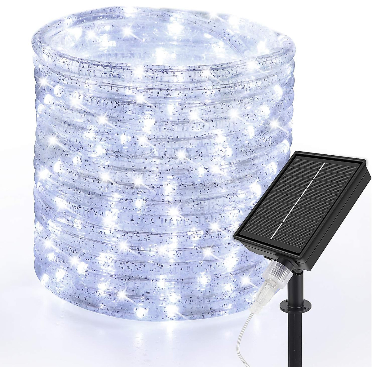 Speclux Solar Rope String Lights, 33ft 200LED Solid Tube Fairy String Lights, Waterproof Outdoor Starry Lights with 8 Lighting Modes for Patio, Garden, Gate, Yard, Party, Home Decoration(Cool White)