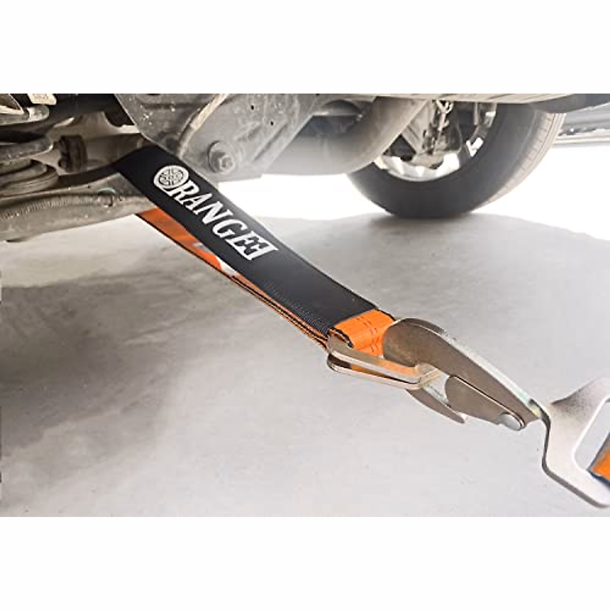 ORANGEE 4 Pack 2 Inch x 36 Inch Axle Tie Down Strap with Sleeve and D-Ring - 10,000LBS Capacity - Bright Orange Color - for Car Trailer, Towing, Hauling