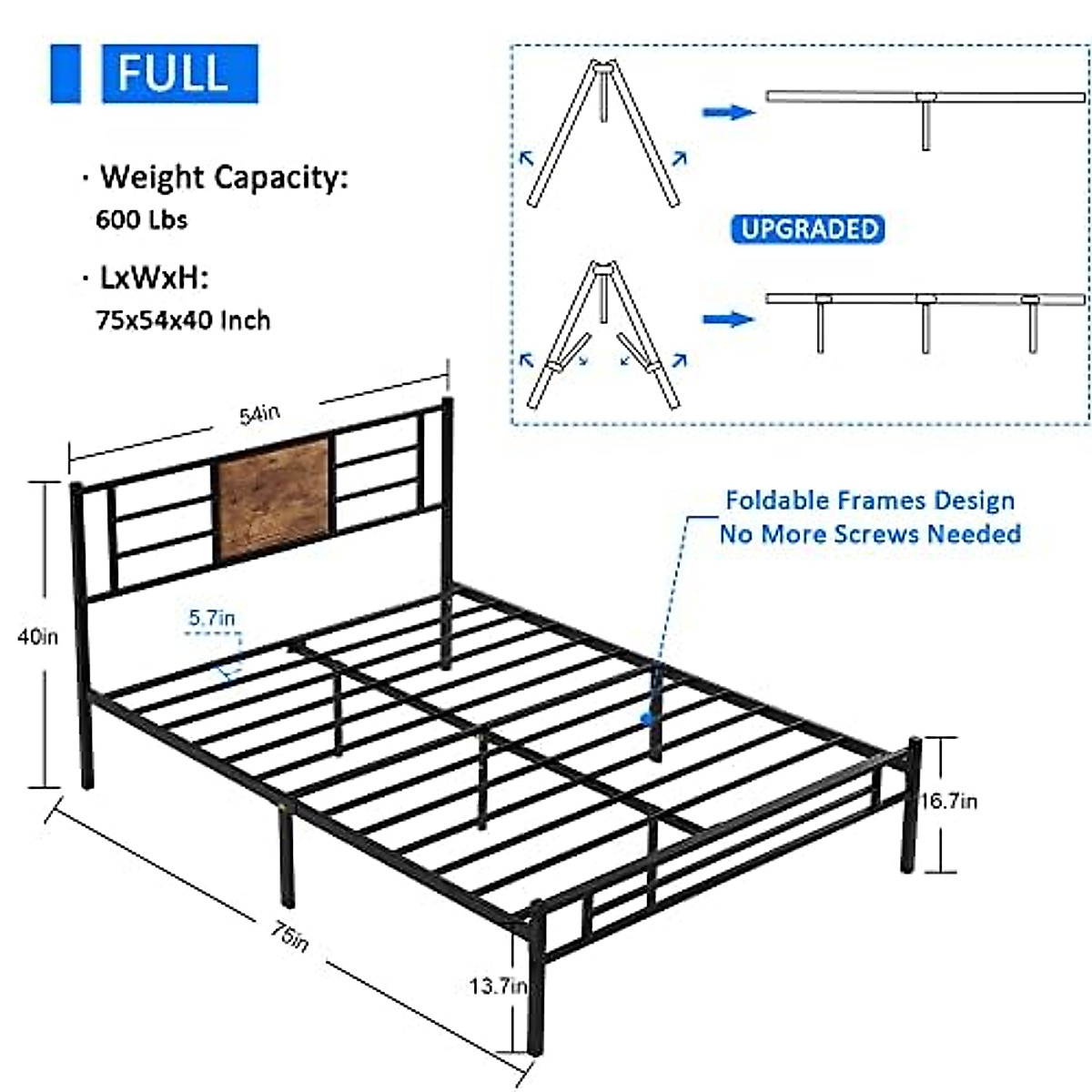 VECELO Full Size Platform Bed Frame with Headboard, Heavy-Duty Mattress Foundation with Steel Slats Support, No Box Spring Needed/Easy Assembly, Black