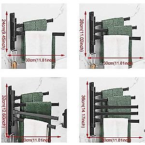qiuqiu Wall Mounted Swing Towel Bar,Black Stainless Steel Bath Towel Rod Arm, Bathroom Kitchen Swivel Towel Rack Hanger Holder Organizer, Folding Space Savers Towel Rail-4 Bar