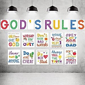 20 Pieces Ten Commandments Poster for Kids Christian Bible Verse Poster Inspirational Religious Scripture Wall Poster for Classroom Church Sunday School Christian Scripture Home Decor (White Base)