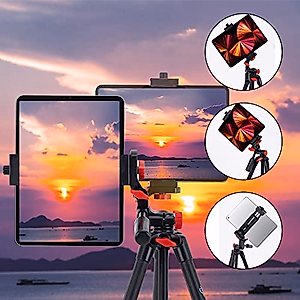 Tablet Tripod 53 inch iPad Tripod Aluminum Smartphone Tripod for iPhone iPad Pro Camera Mobile Phone Lightweight Travel Selfie Stand Tripod Black