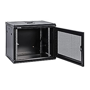 9U Professional Wall Mount Network Server Cabinet Enclosure 19-Inch Server Network Rack Meshed Door Low-Profile Black