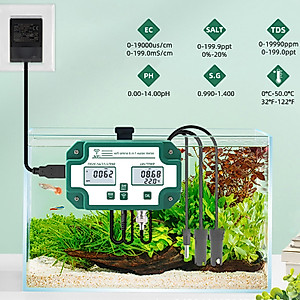 TDS Meter, 6 in1 PH EC SG Salt Temperature WiFi APP Alarm 0-19990ppm Water Quality Tester, 0-199.9ppt 32-122°F Electronic Water Tester for Drinking Water, Well, Swimming Pool, Aquarium, RO(US 110V)