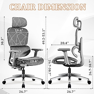 HDHNBA Ergonomic Office Chair, High Back Desk Chair with 3-Gear Lumbar Support,3D Armrest and Adjustable Headrest,Mesh Height Swivel Computer Gaming Chair,Tilt Function