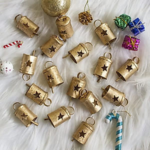 DIYANA IMPEX 12 Vintage Indian Tin Bells Rustic Chime Vintage Jingle Bell Wedding Patio Cow Bells Christmas Tree Crafts Decoration Rounded Top Wind Chime Noah (12, Gold)